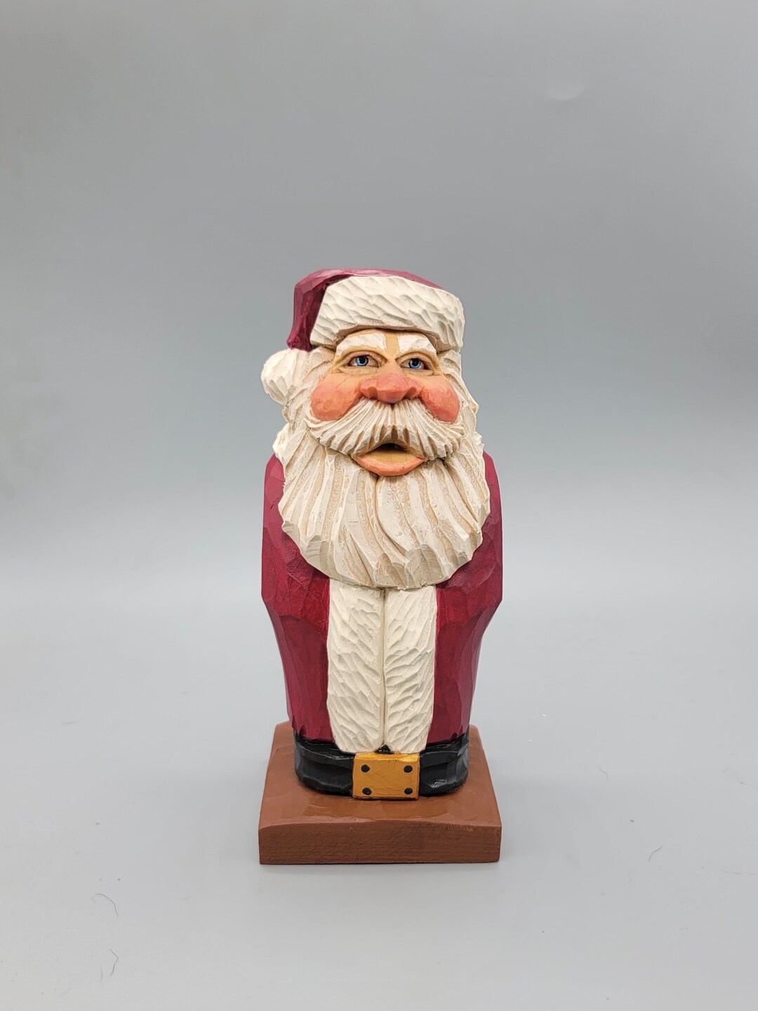 Wood Carving Wooden Santa Bust Carving in a Red Coat With White Trim ...
