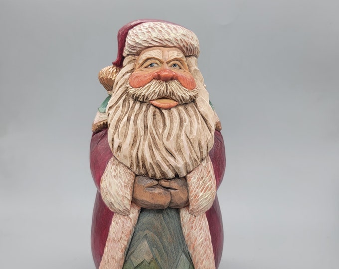 Wood Carving Large Wooden Santa Carving in Red and off White Robe Hand ...