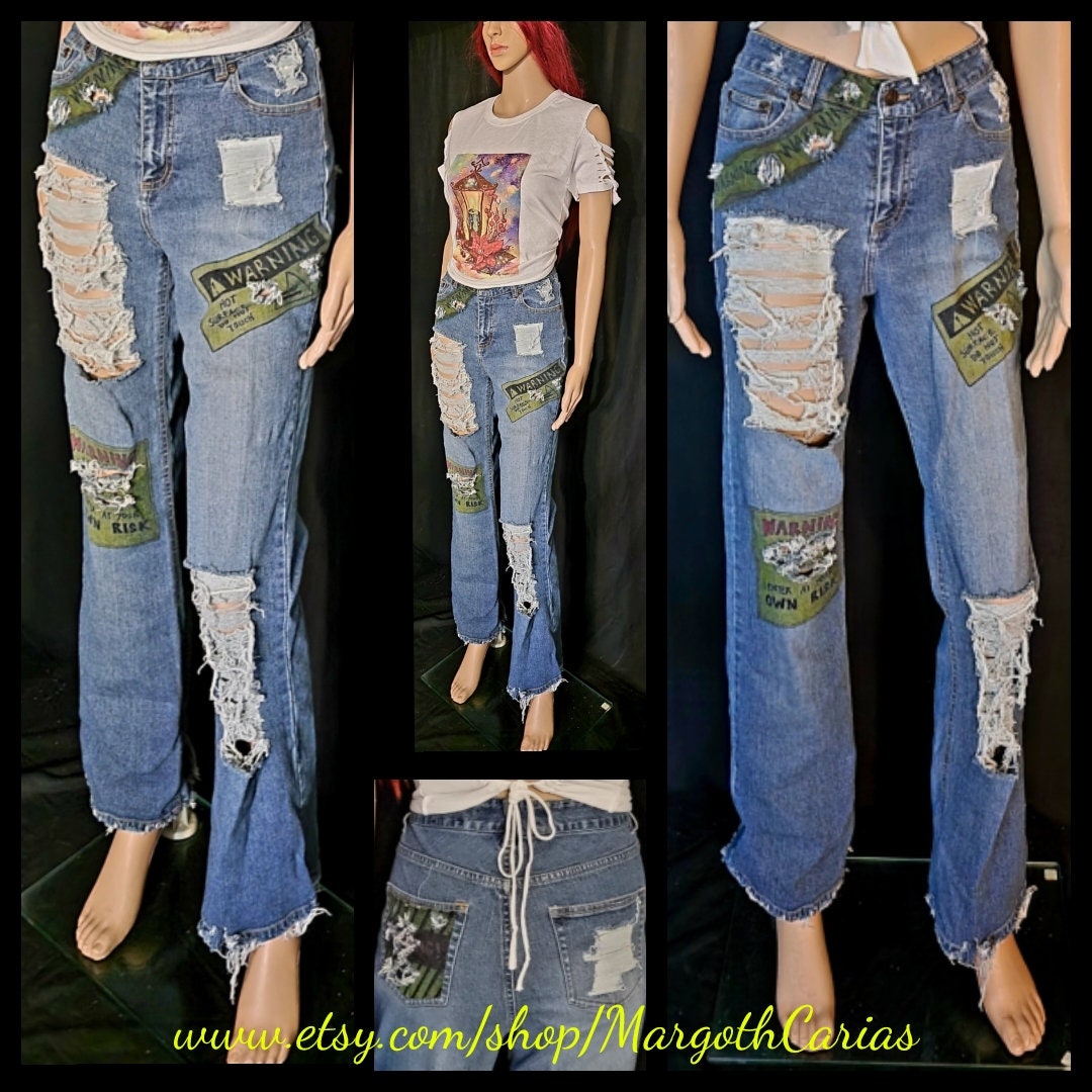 Pants.jean.denim.ripped.destroyed.warning.handpainted.exclusive.unique ...