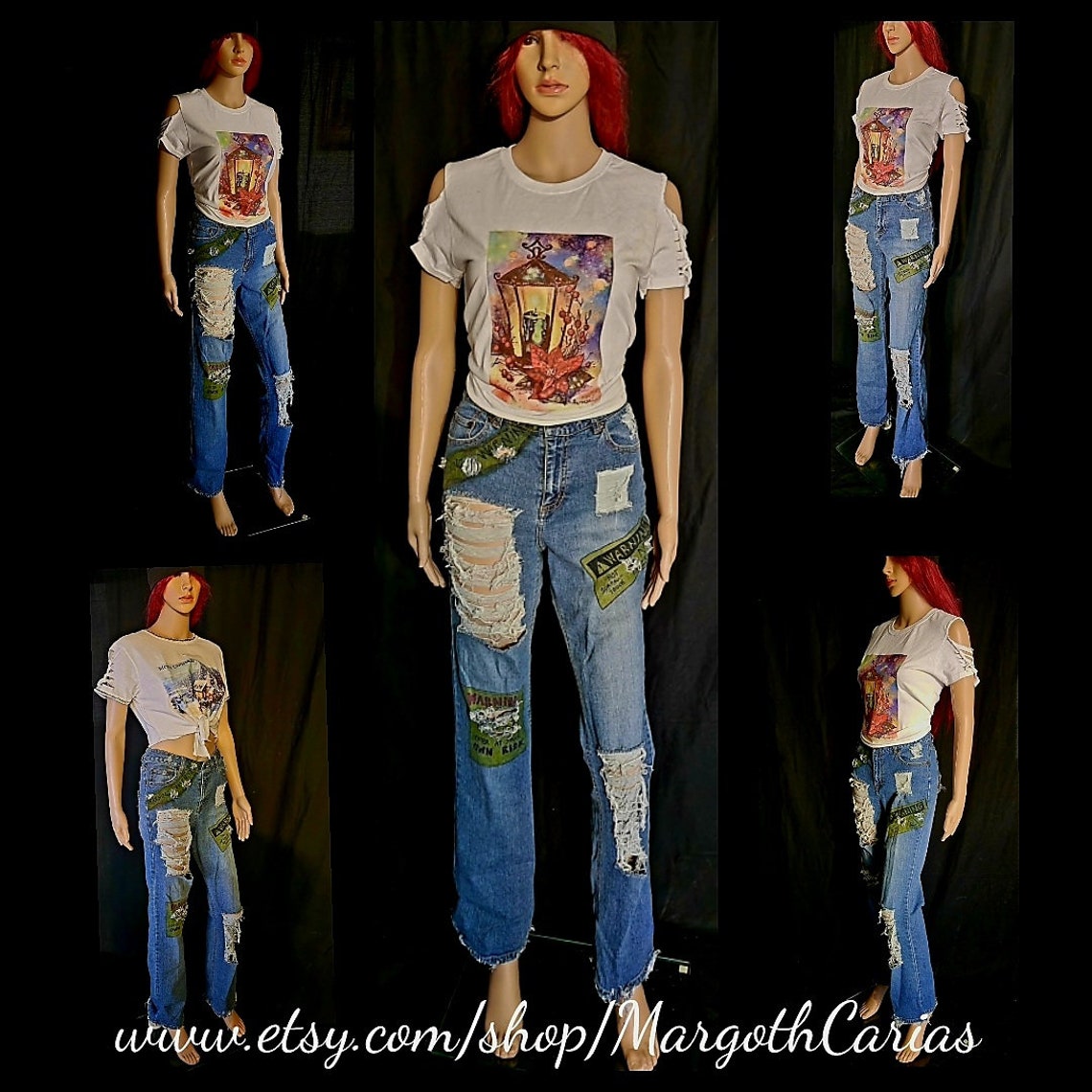Pants.jean.denim.ripped.destroyed.warning.handpainted.exclusive.unique ...