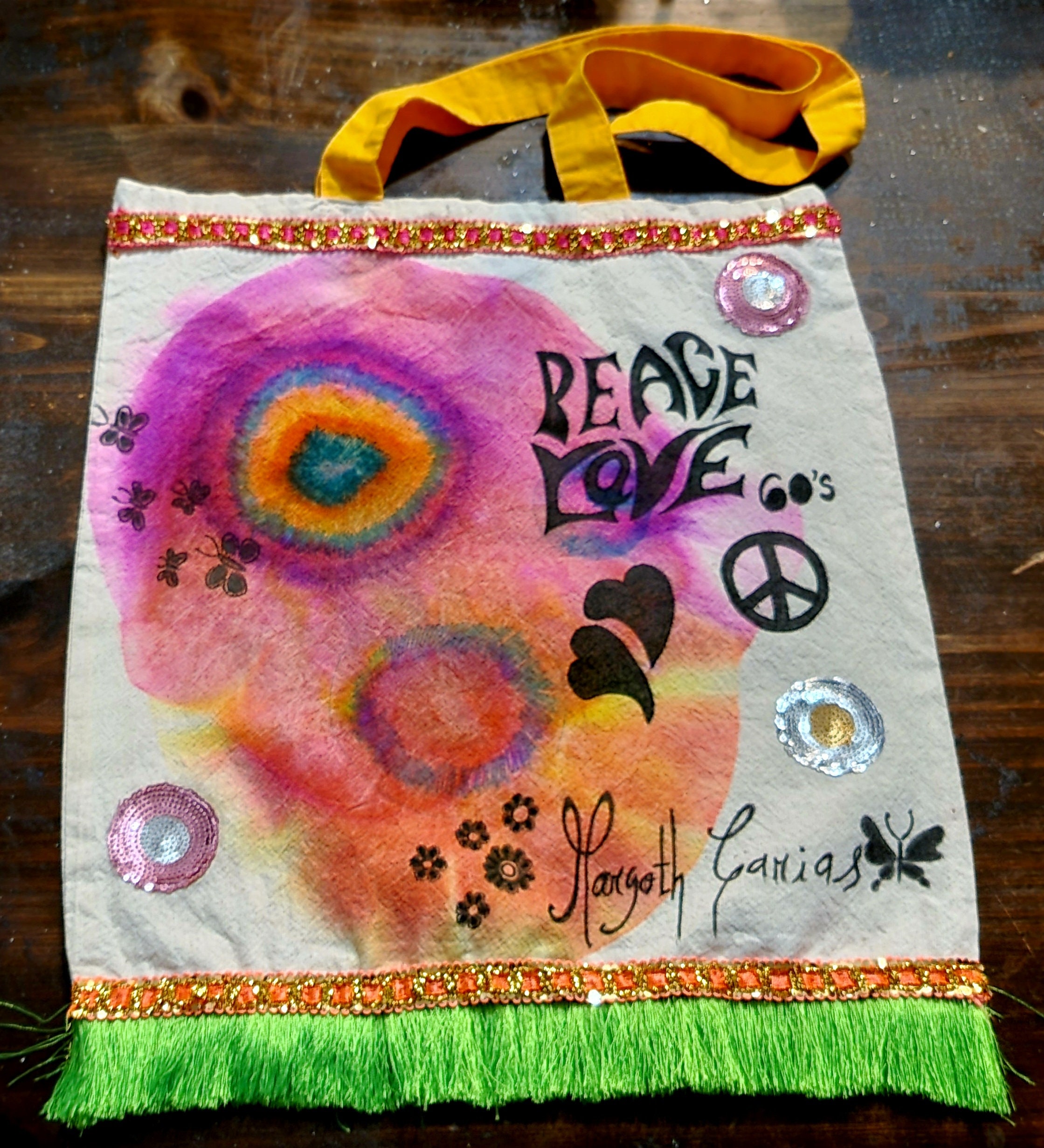 Tote Bag.handpainted.retro.60s.exclusive Design.fashion Designer ...