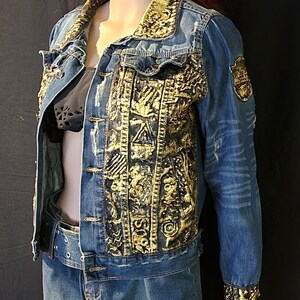 Jacket.denim.jean.handpainted.gold.3dtexturing.myowntechnique.size S/M ...