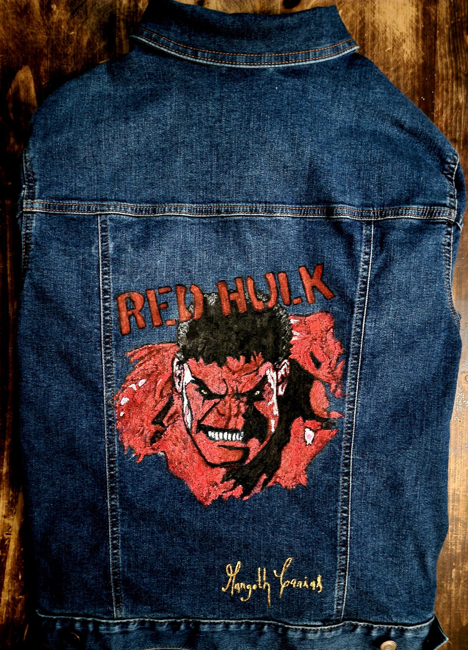 Jacket.unisex.denim.jean.handpainted.red Hulk.exclusive.size Women XL ...