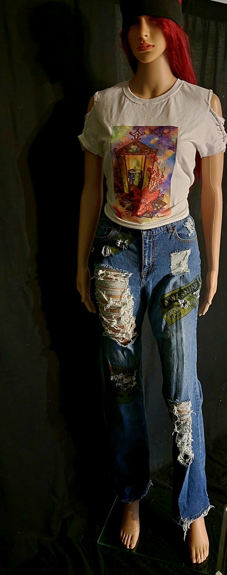 Pants.jean.denim.ripped.destroyed.warning.handpainted.exclusive.unique ...