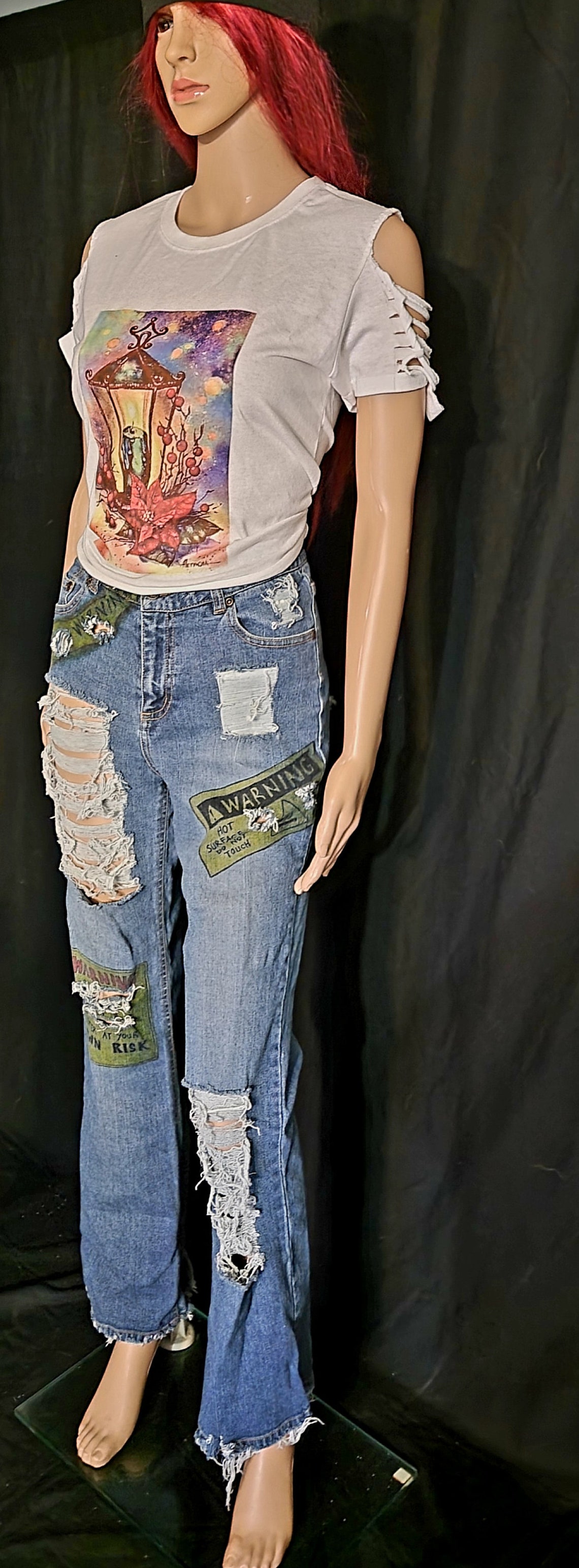 Pants.jean.denim.ripped.destroyed.warning.handpainted.exclusive.unique ...