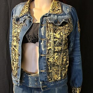 Jacket.denim.jean.handpainted.gold.3dtexturing.myowntechnique.size S/M ...