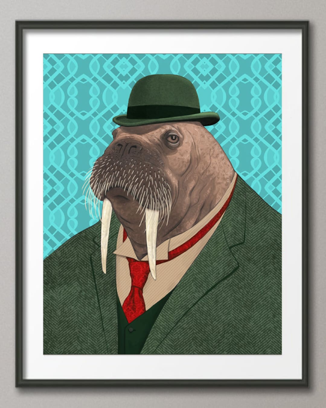 Classy Walrus Animal Portrait | Art Print | Wall Art Decor 5x7, 8x10 ...