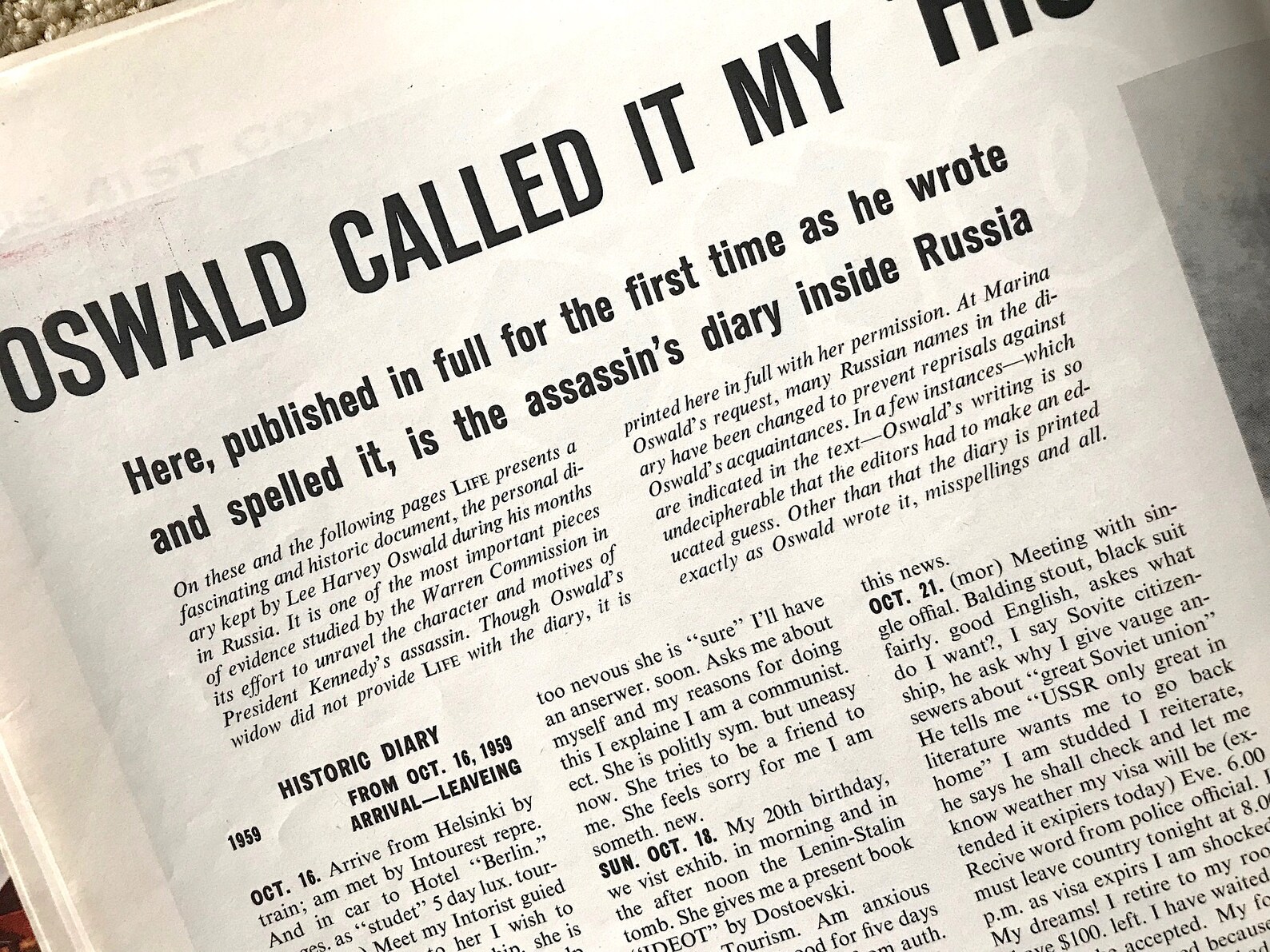 Life Magazine Featuring Lee Harvey Oswald's Diary | Etsy
