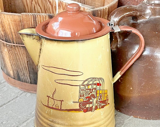 Seasoned Enamelware Coffee Pot With Rare Two Clouds From Monterrey ...