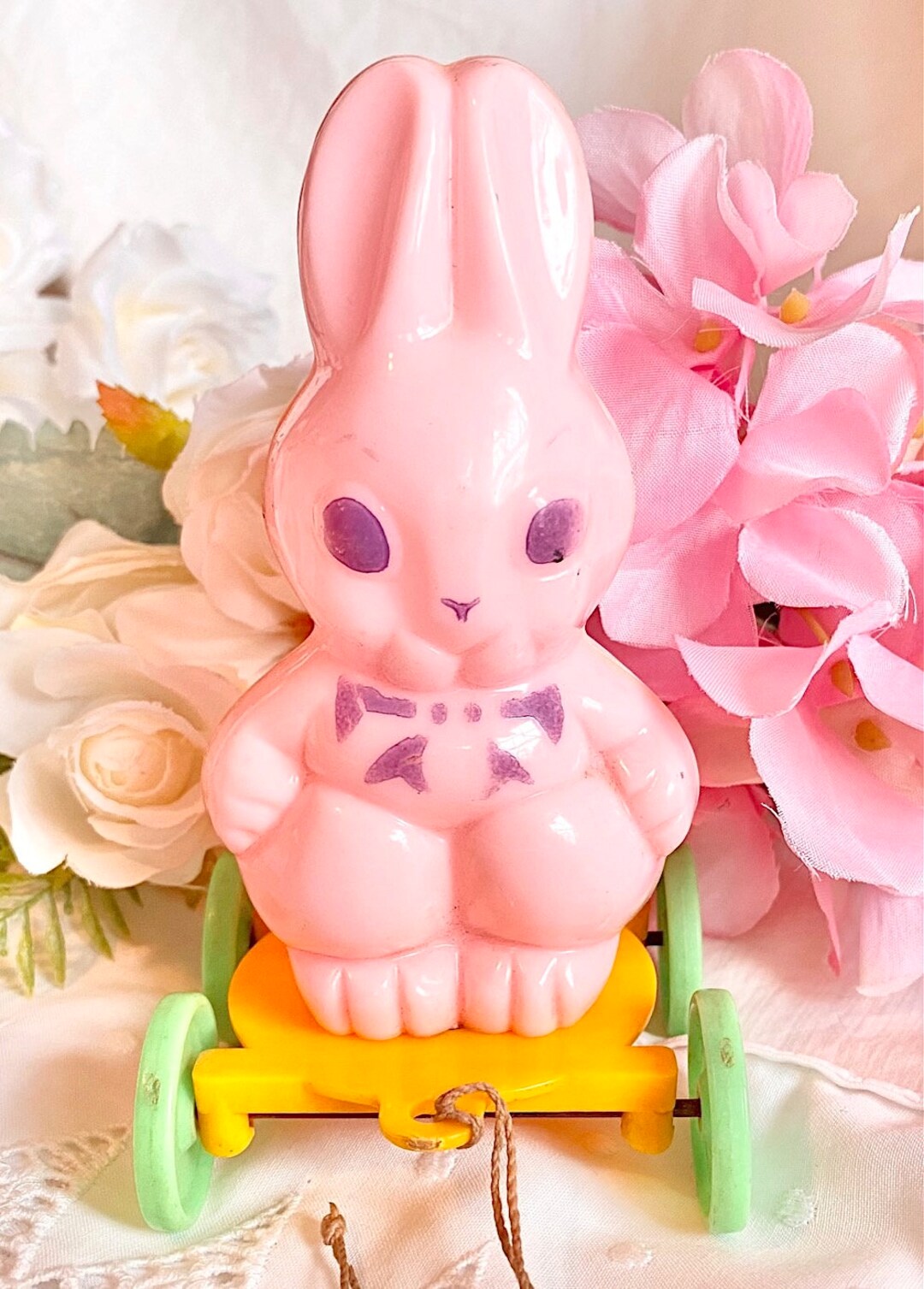 Cute Hard Plastic Pink Bunny Pull Toy From Rosbro - Etsy