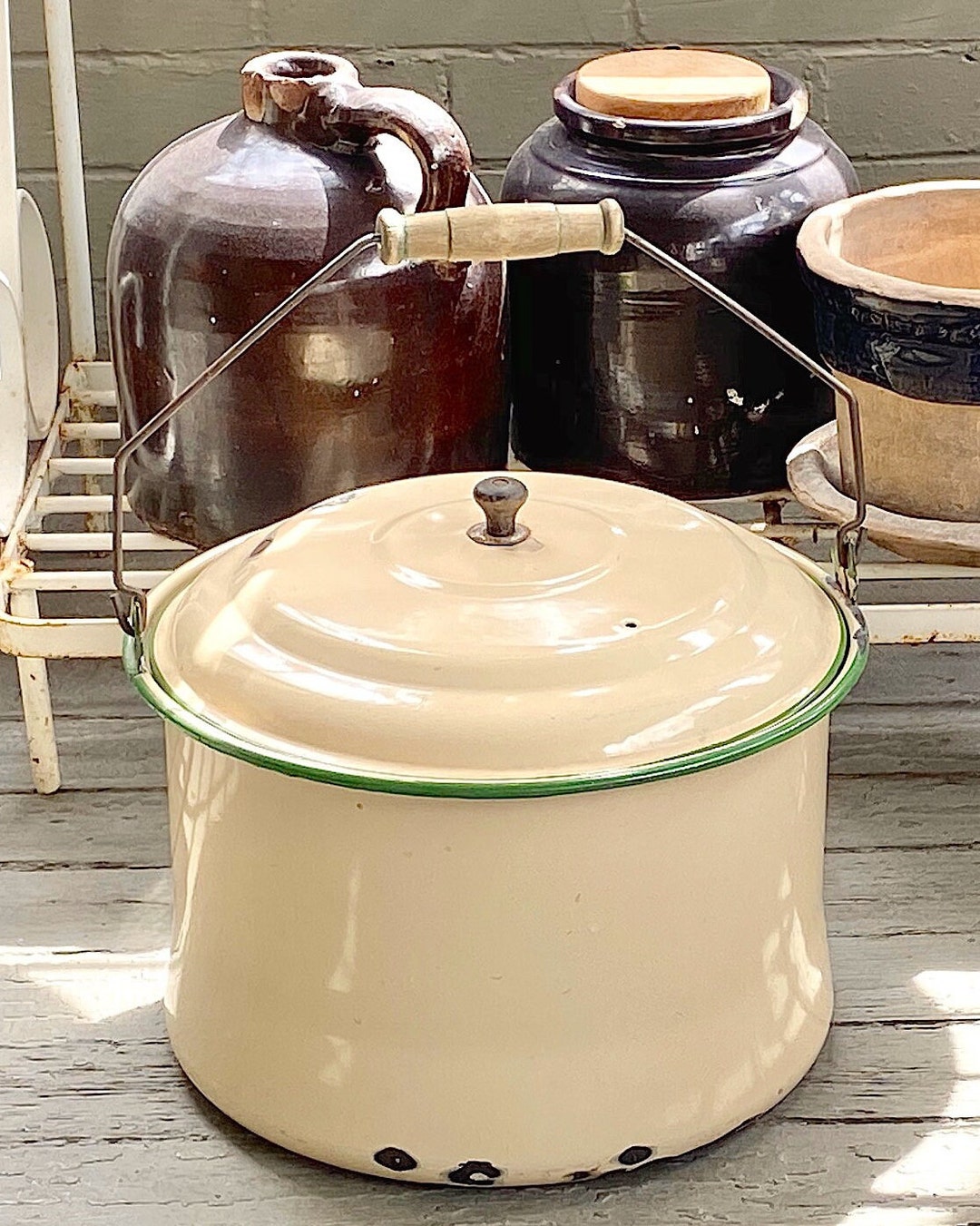 Large Handled Enamelware Stock Pot With Lid - Etsy
