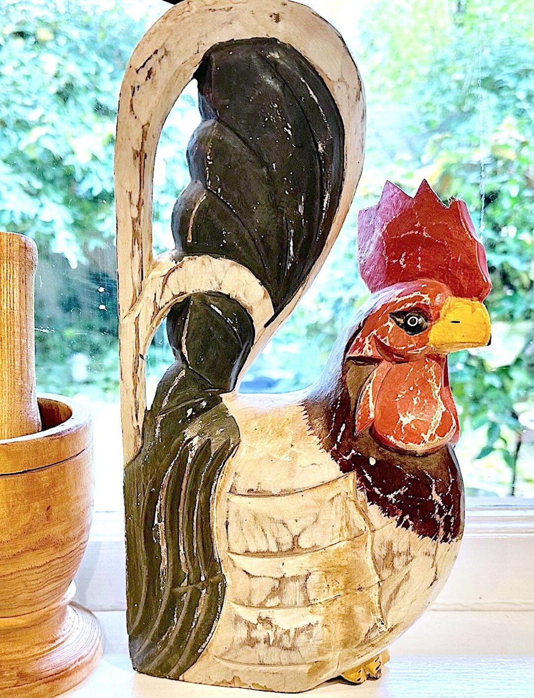 Hand-carved Wooden Folk Art Rooster - Etsy