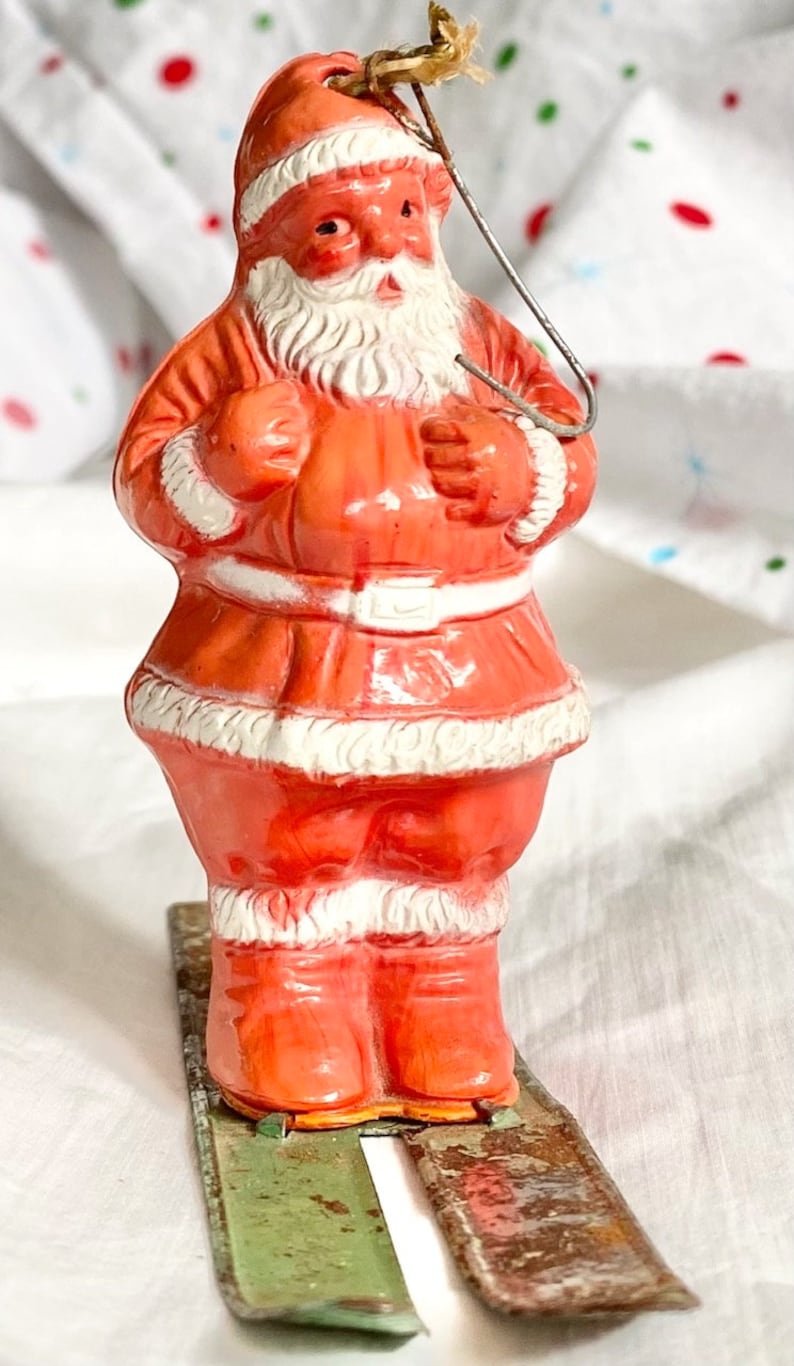 Celluloid Santa on Metal Skis From the Irwin Corp. Made in - Etsy