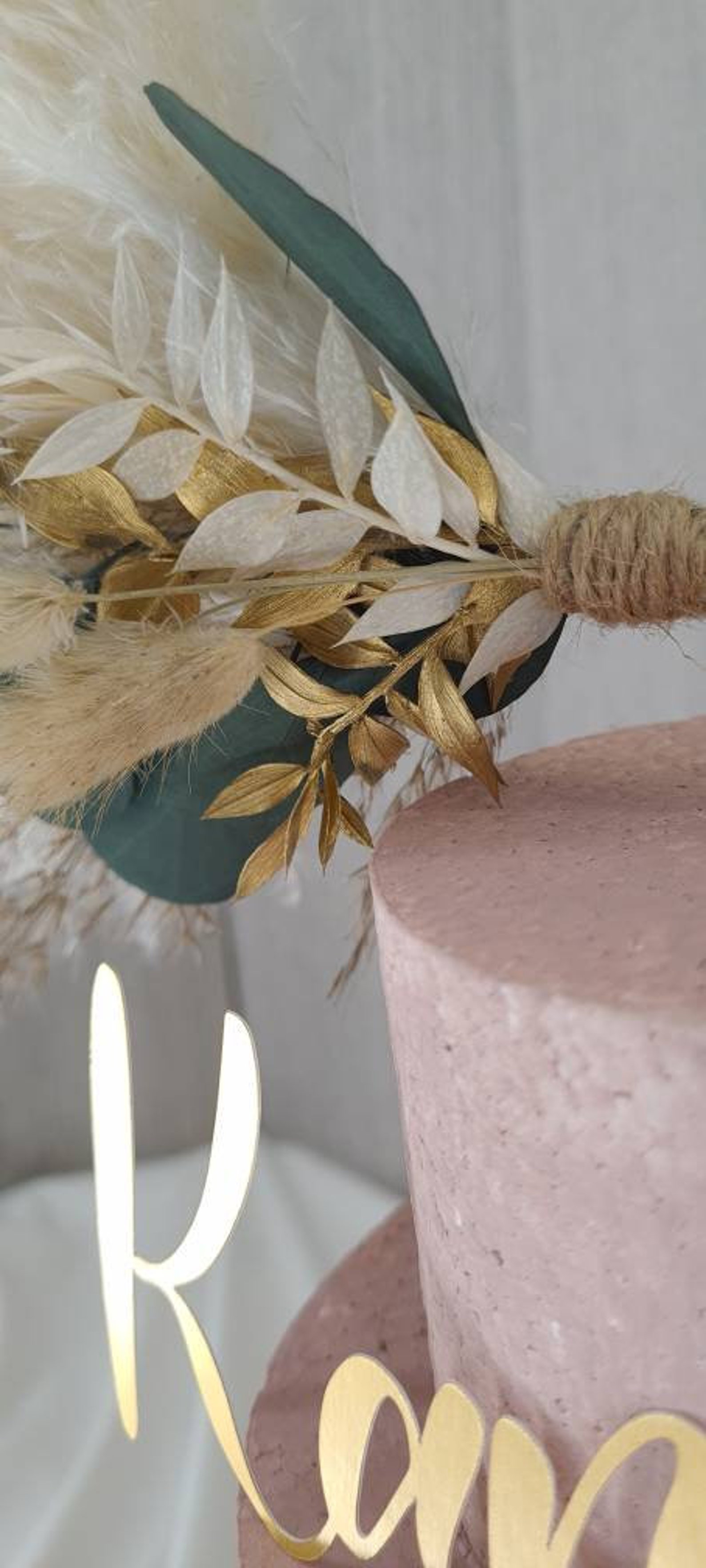 4' Gold & Eucalyptus Pampas Grass Cake Topper Wreath Hoop | UK ...