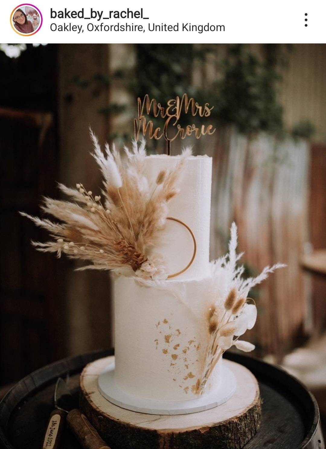 Nude 5.5' Pampas Grass Cake Topper Wreath Hoop Wedding Birthday Dried ...