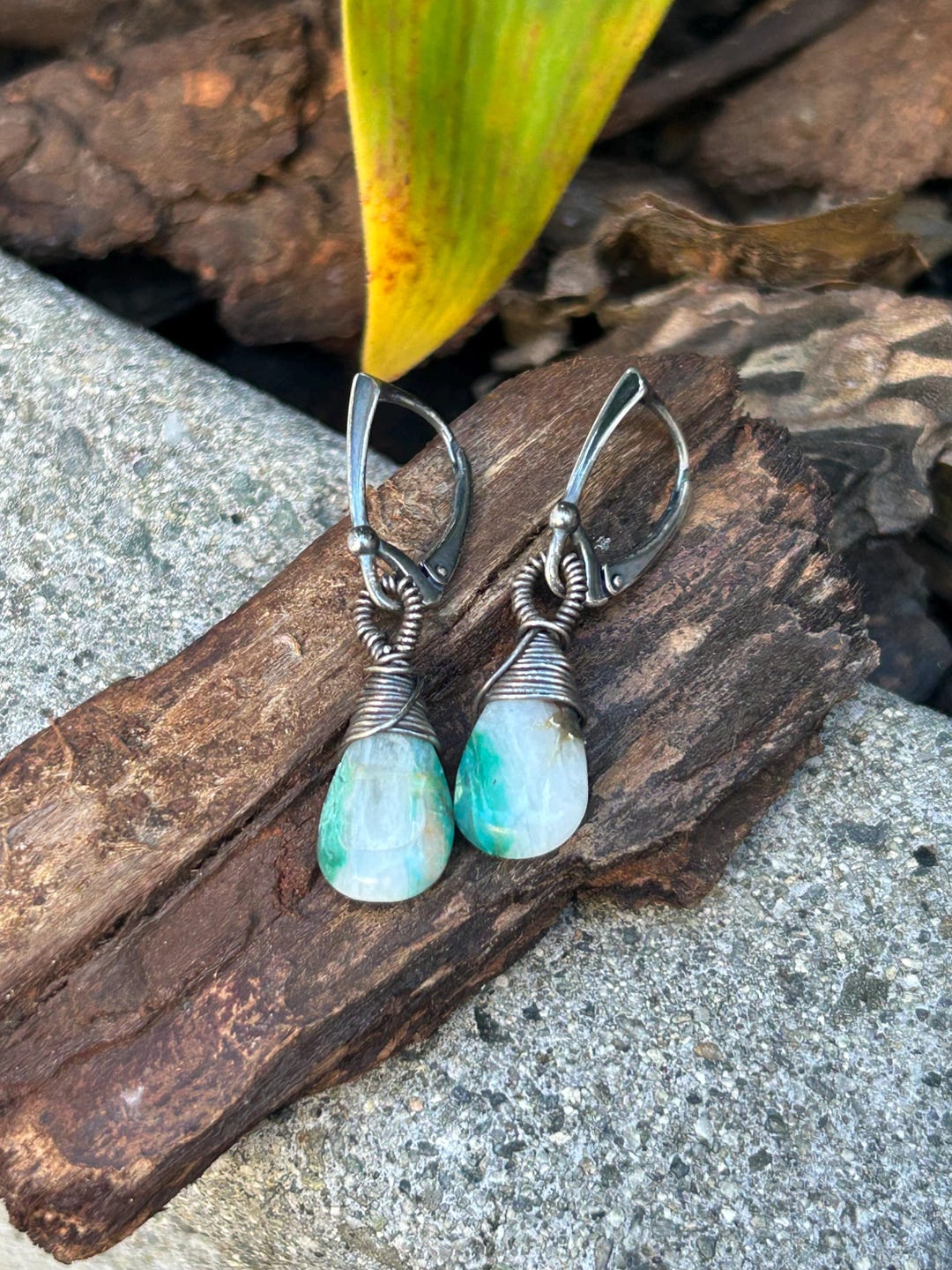 Peruvian Opalina Opal and Oxidized Sterling Silver Earrings / Handmade ...