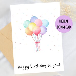 Printable Birthday Card Funny Cute Instant Download PDF Balloons - Etsy