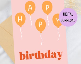 Printable Birthday Card Funny Cute Instant Download PDF Balloons - Etsy
