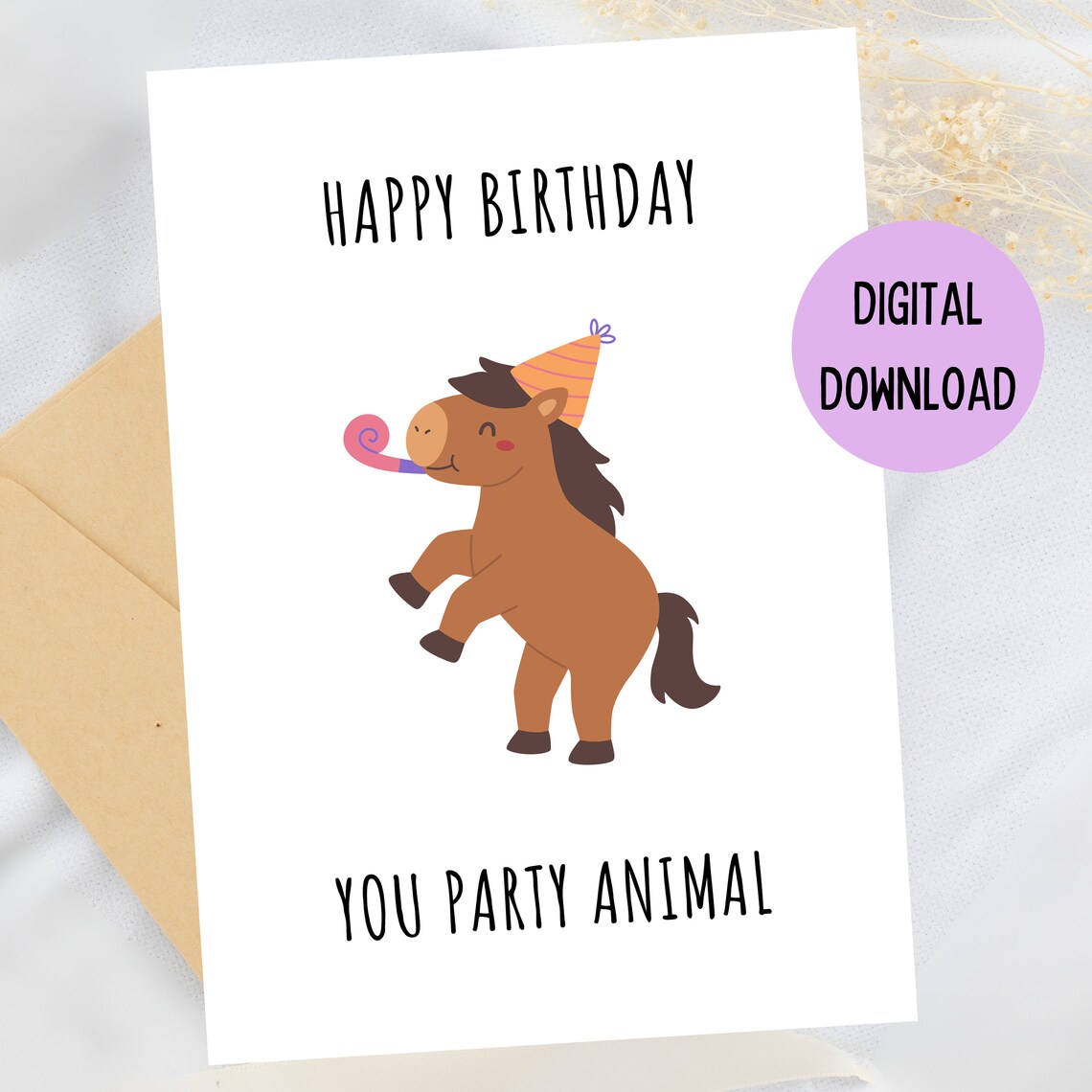 Printable Birthday Card Funny Cute Instant Download PDF Horse Animal - Etsy