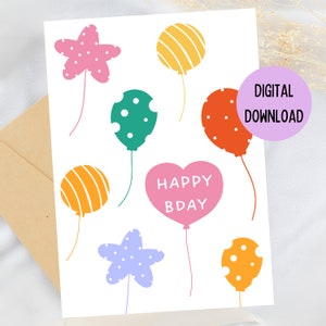 Printable Birthday Card Funny Cute Instant Download PDF Balloons - Etsy