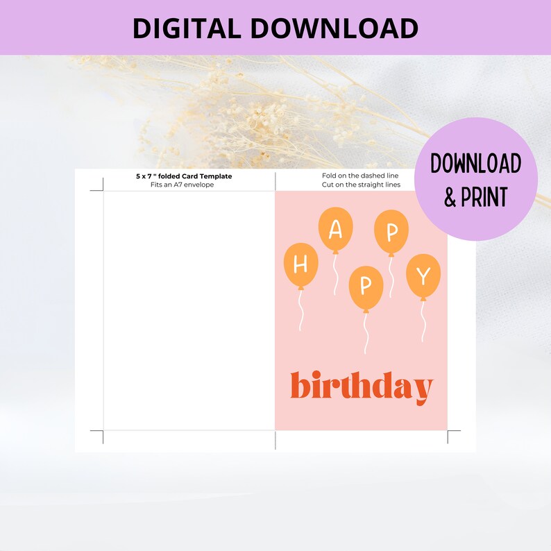 Printable Birthday Card Funny Cute Instant Download PDF Balloons Happy ...