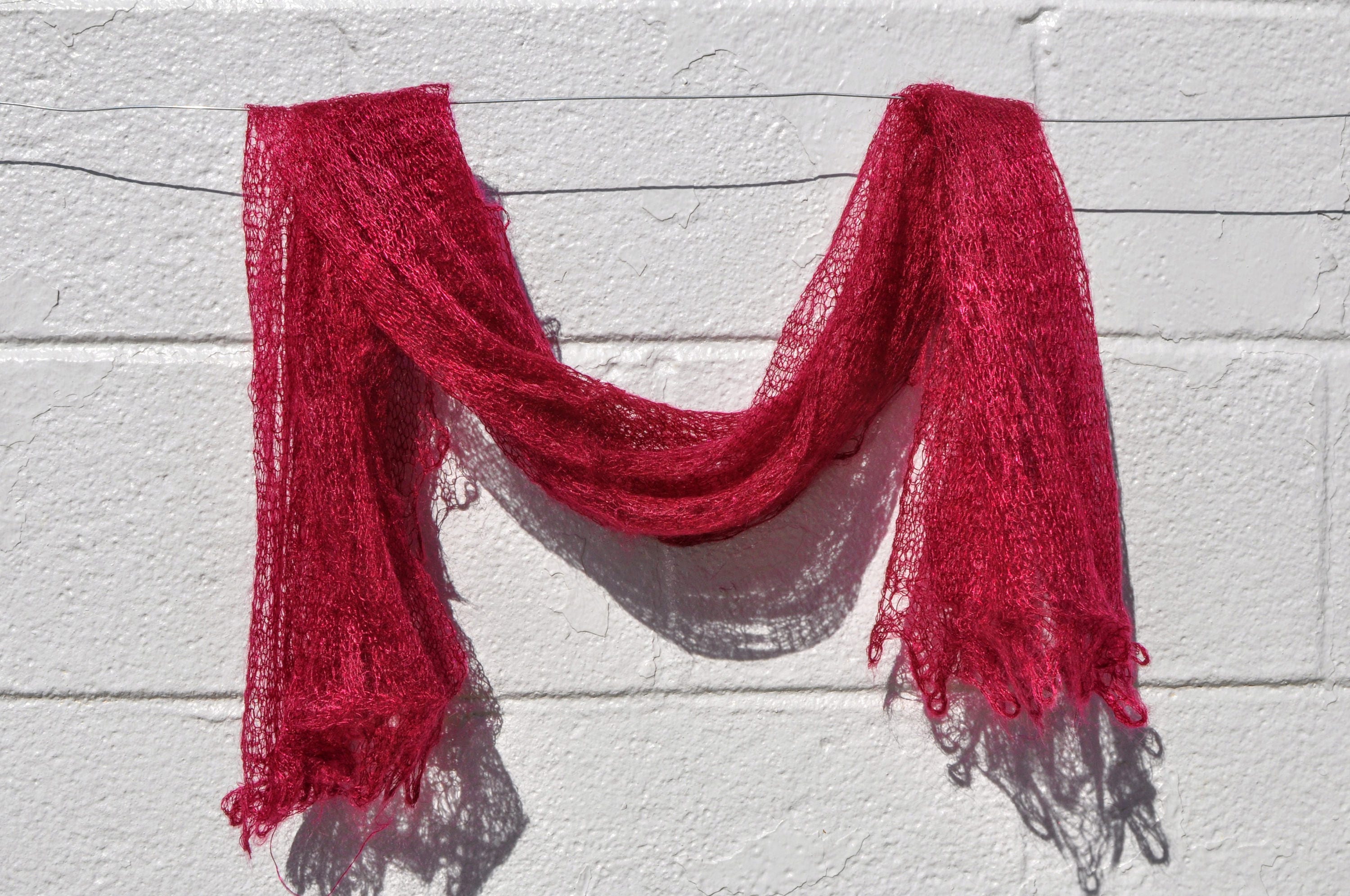 Wine-colored Knit Wool Scarf From the Ukraine - Etsy
