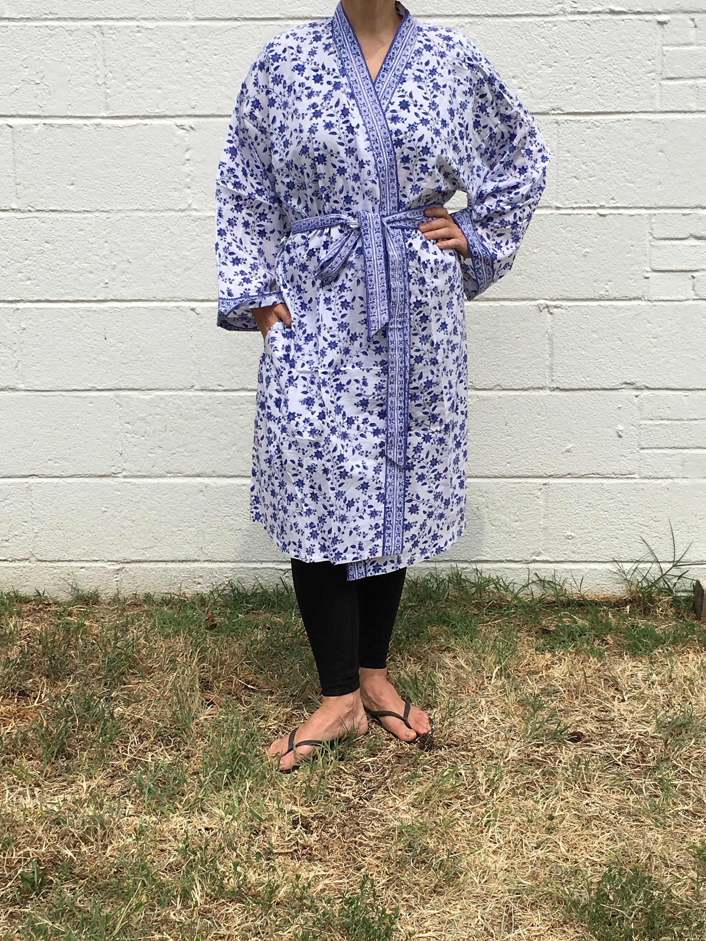 Hand-block Printed Floral-patterned Cotton Robe From India - Etsy