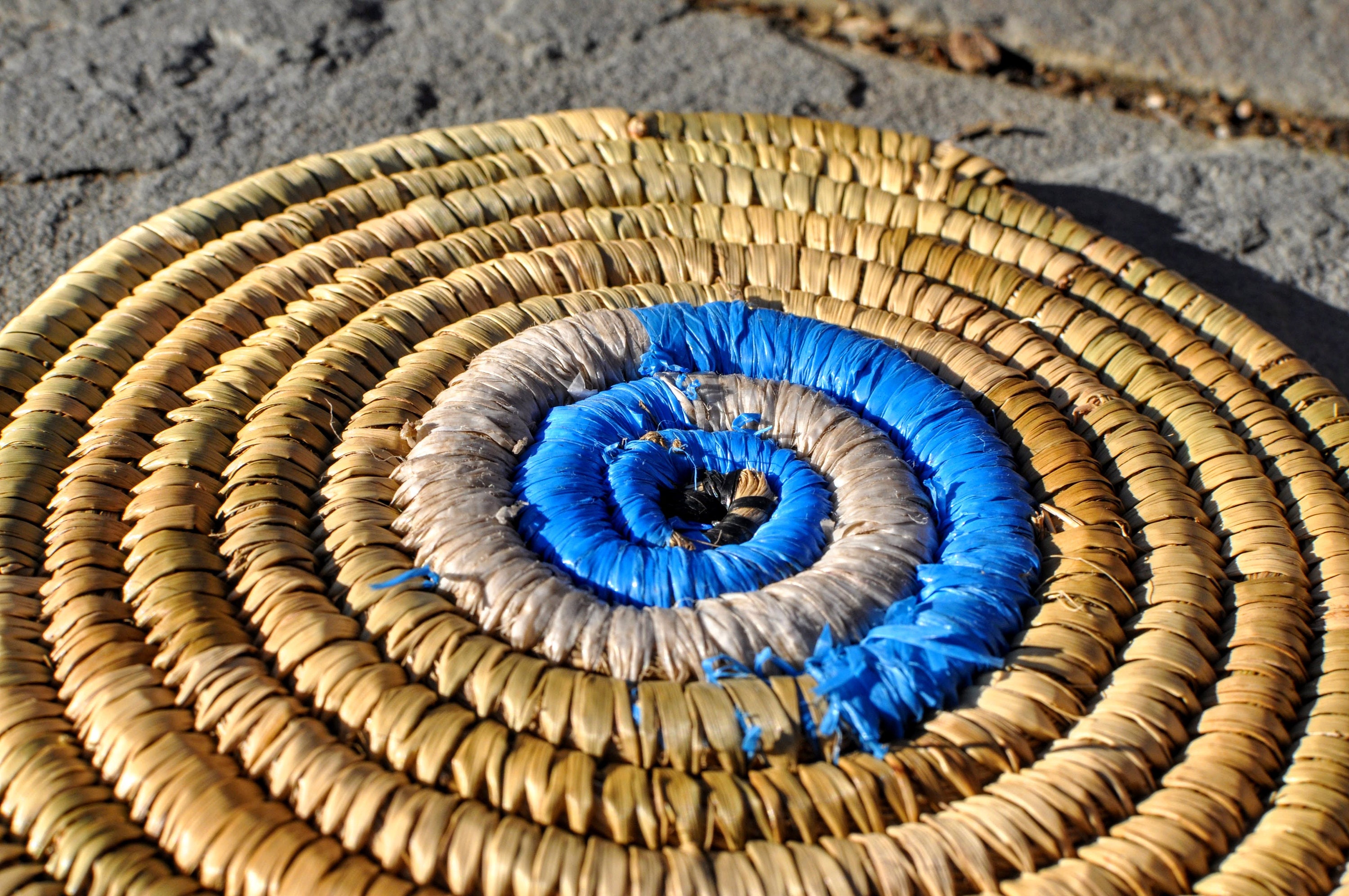 Woven Straw Circular Trivet With Blue Accents From Salem's - Etsy