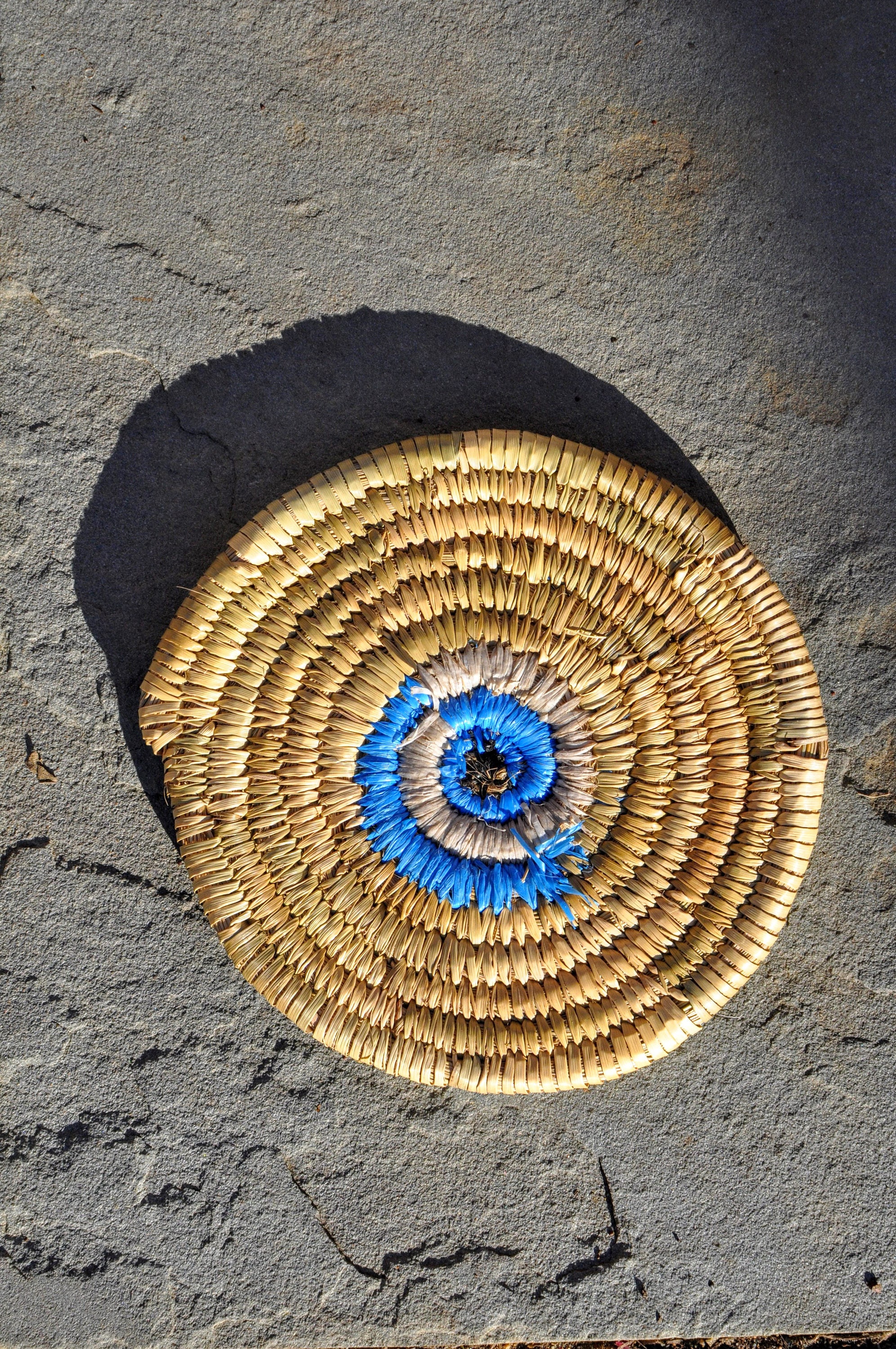 Woven Straw Circular Trivet With Blue Accents From Salem's in Ethiopia ...