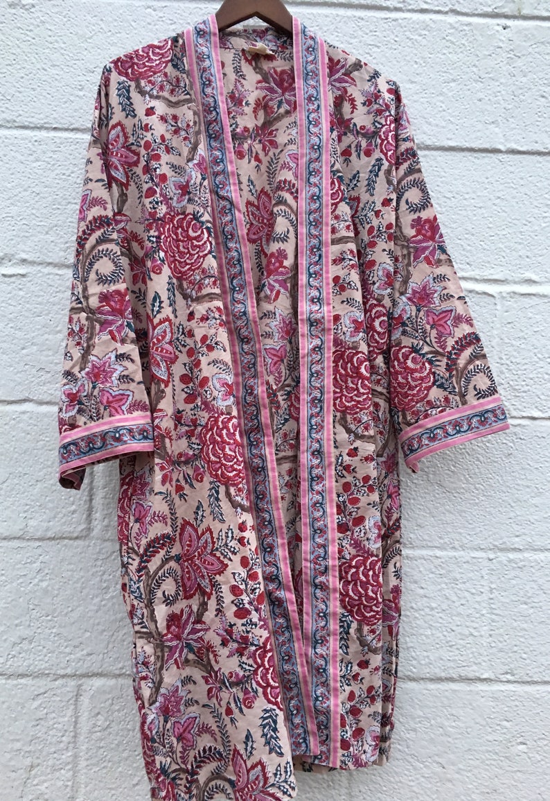 Hand-block Printed Floral Cotton Robe From India - Etsy Canada