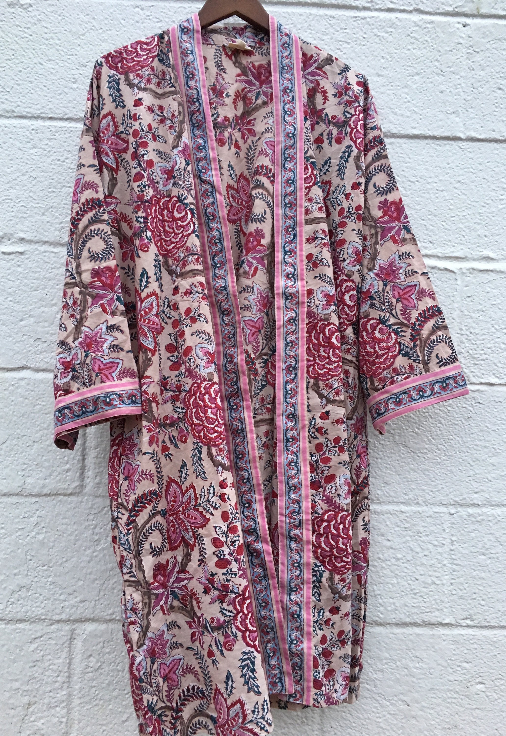 Hand-block Printed Floral Cotton Robe From India - Etsy Canada