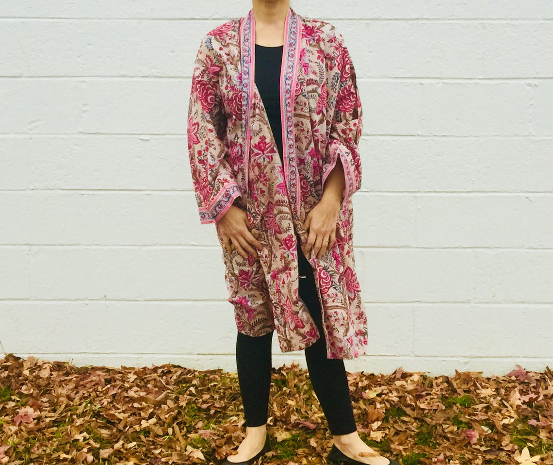 Hand-block Printed Floral Cotton Robe From India - Etsy Canada