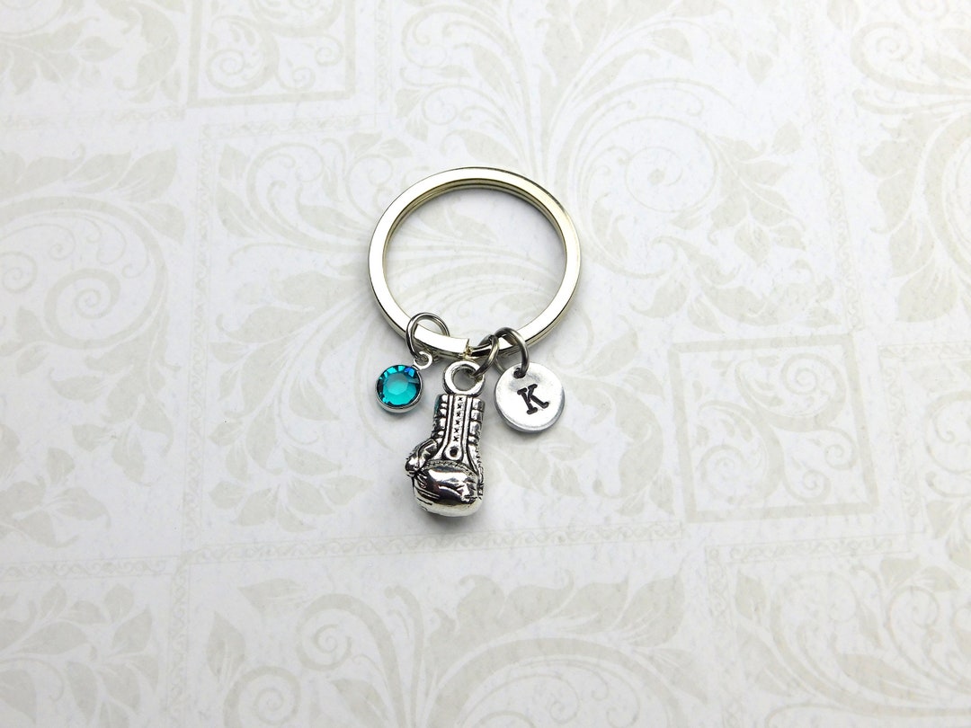 Boxing Glove Initial Keychain, Kickboxing Glove Key Ring, Birthstone ...