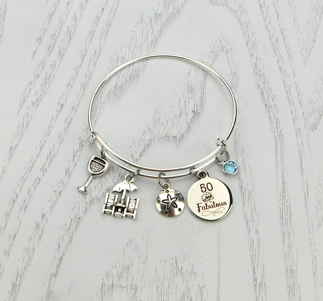 50th Birthday Gift 50 and Fabulous Bracelet 50th Birthday - Etsy