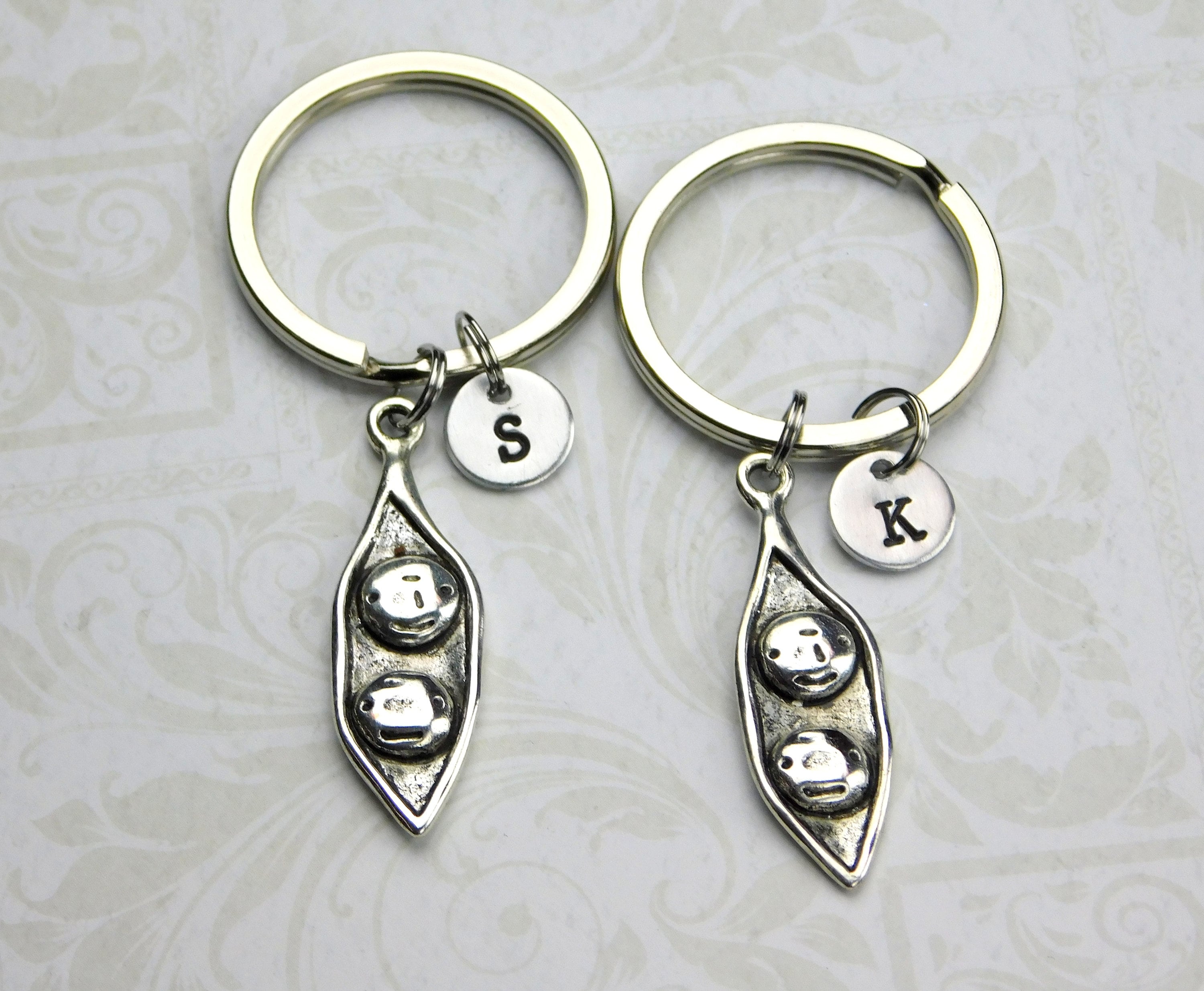 2 Peas in A Pod Keychain Set, Initial Jewelry, Friend Keychains, Two ...
