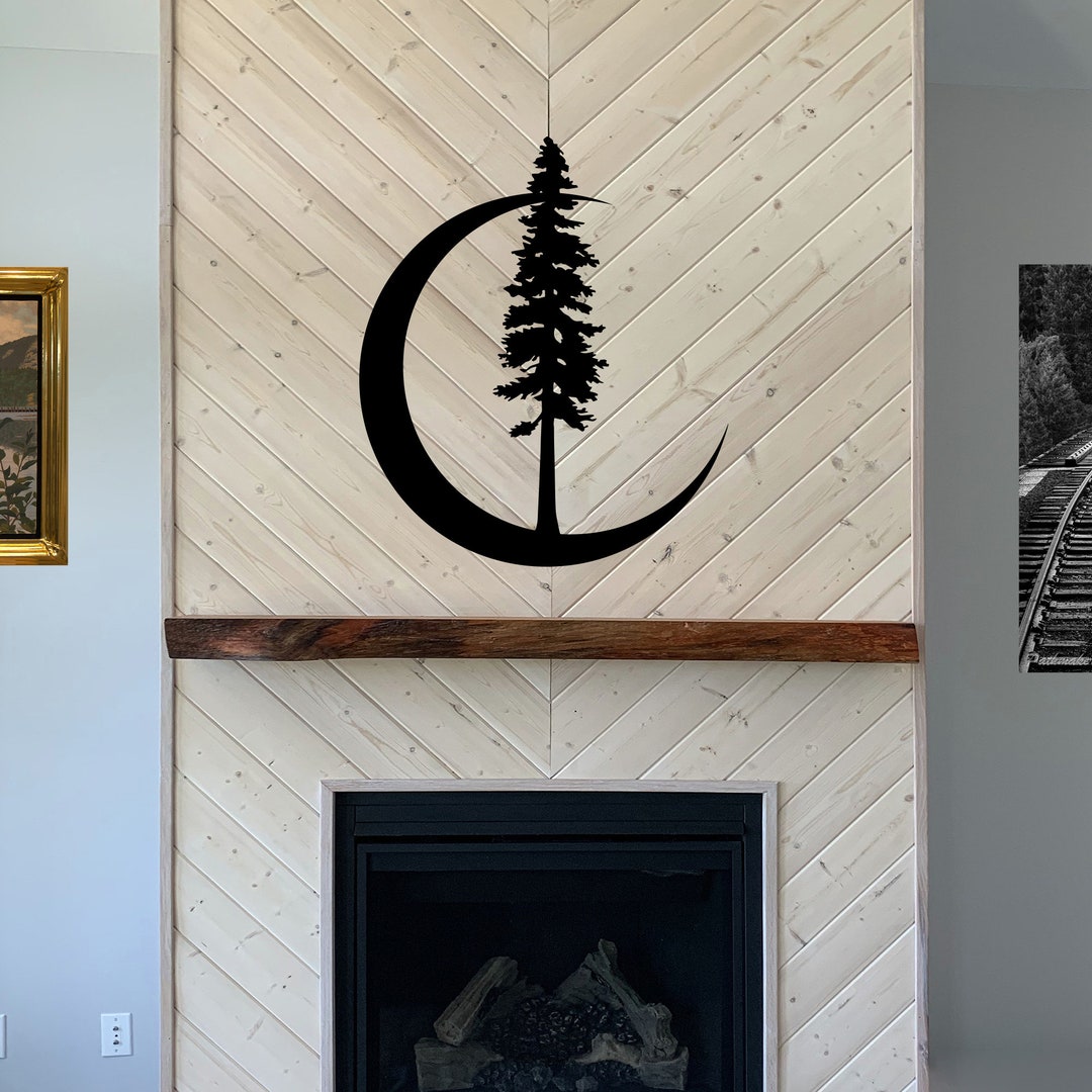 Redwood Sequoia & Moon Metal Wall Art, Rustic Tree Silhouette, Steel ...