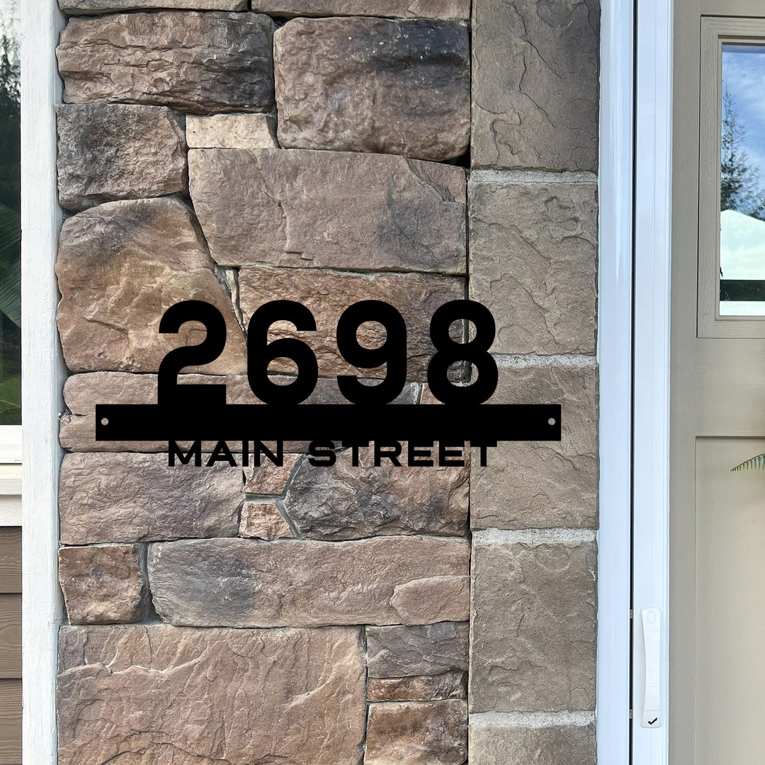 Modern Metal Address Sign, Centered House Numbers, Custom Steel Address ...