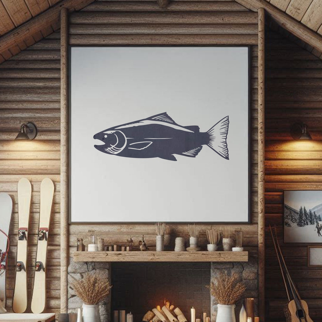 Salmon Metal Wall Art, Rustic Fish Decor, Steel Fishing Sign, Outdoor ...