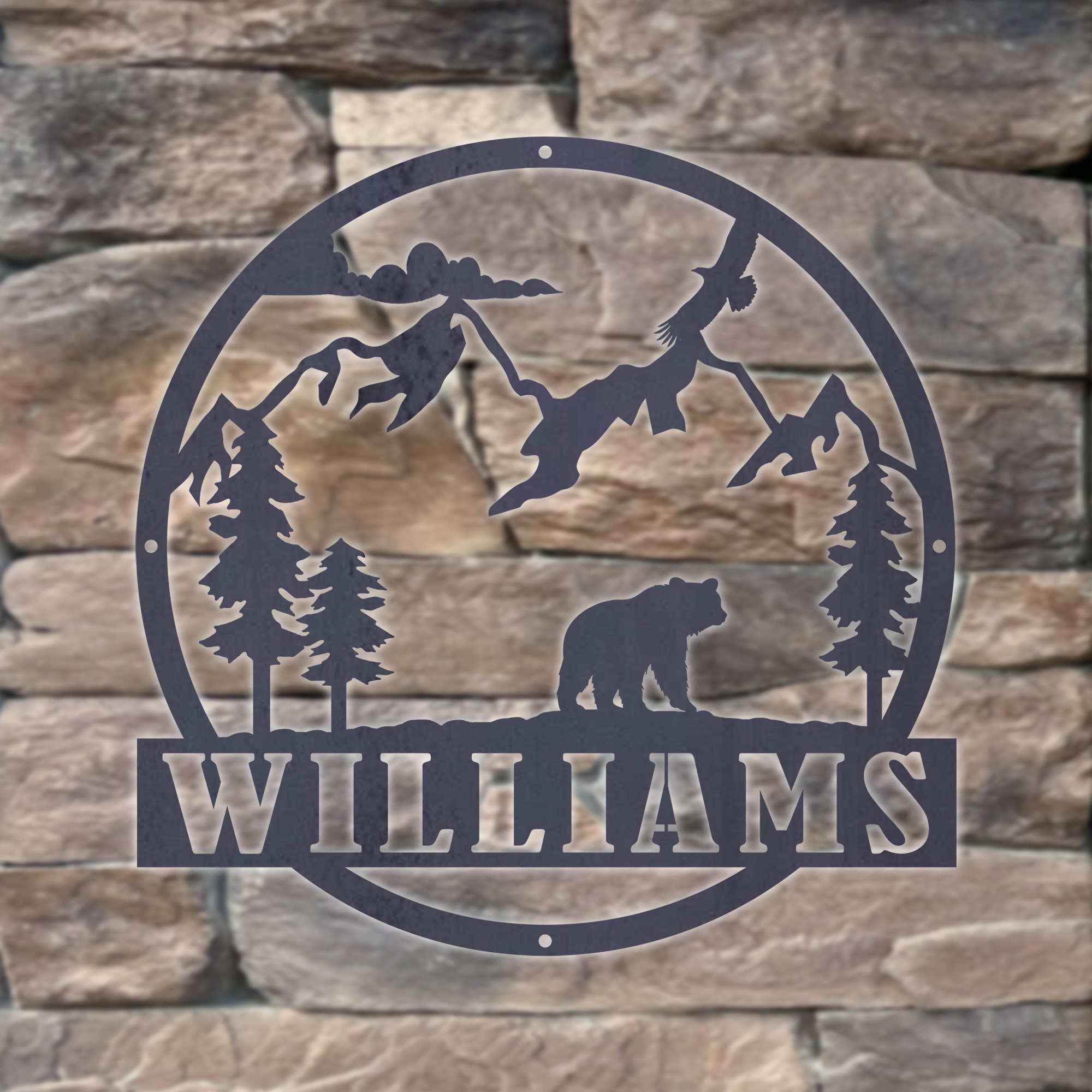 Mountain Bear Metal Address Sign, Custom Steel House Numbers, Rustic ...
