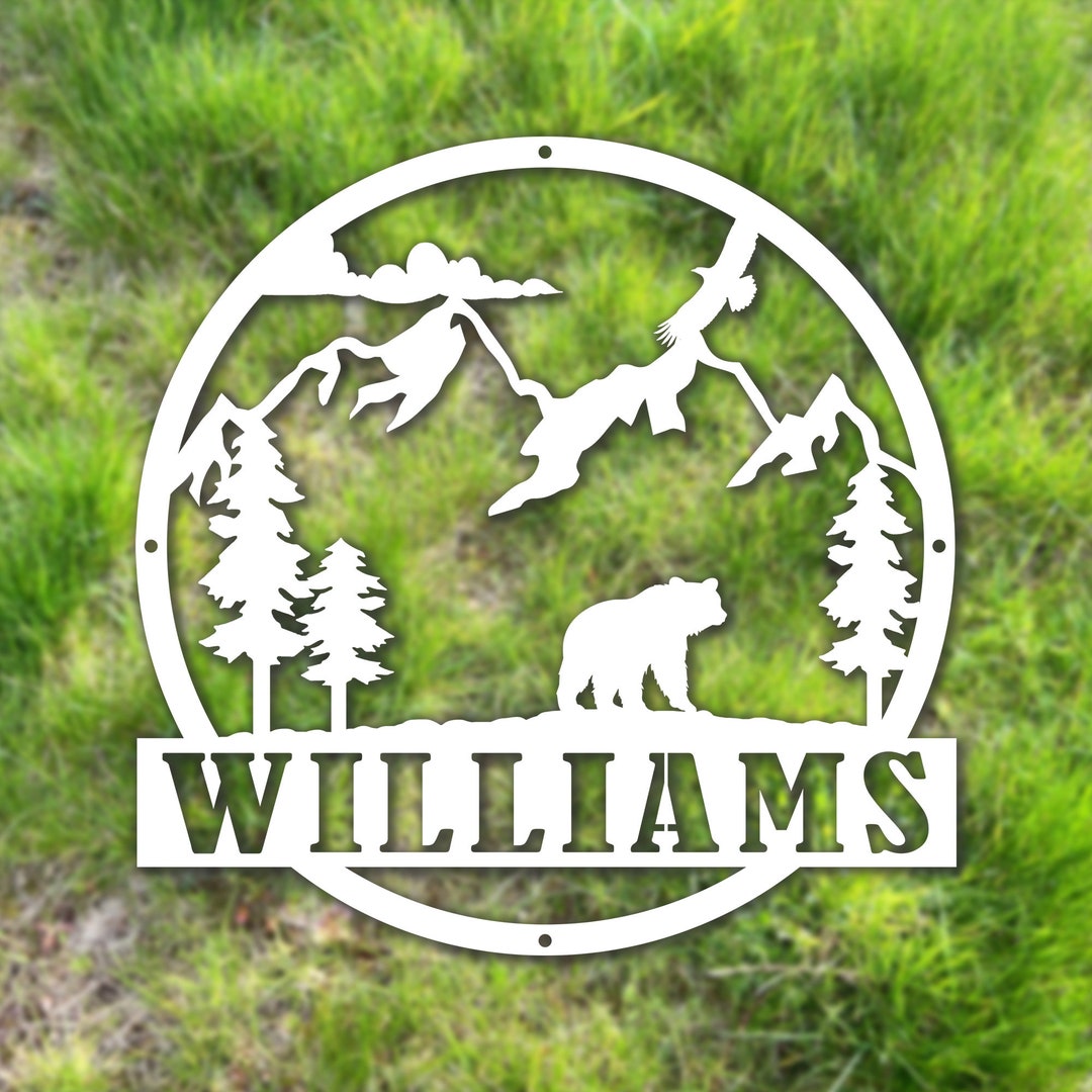 Mountain Bear Metal Address Sign, Custom Steel House Numbers, Rustic ...