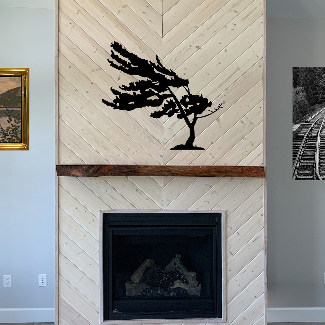 Windswept Pine Metal Wall Art, Rustic Tree Silhouette, Steel Nature ...