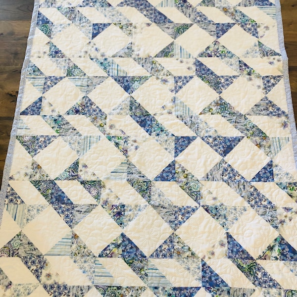 Blue and White Patchwork Quilt - Etsy