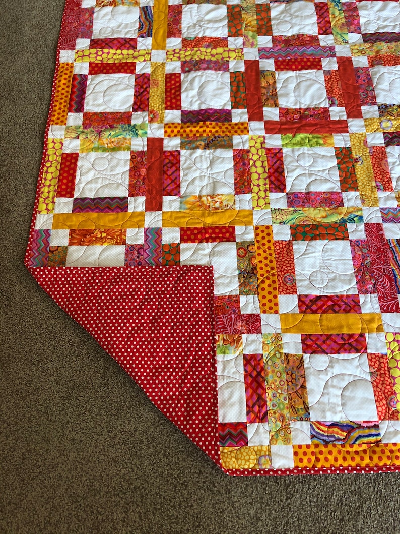 Red, Yellow, Orange and White Patchwork Quilt - Etsy