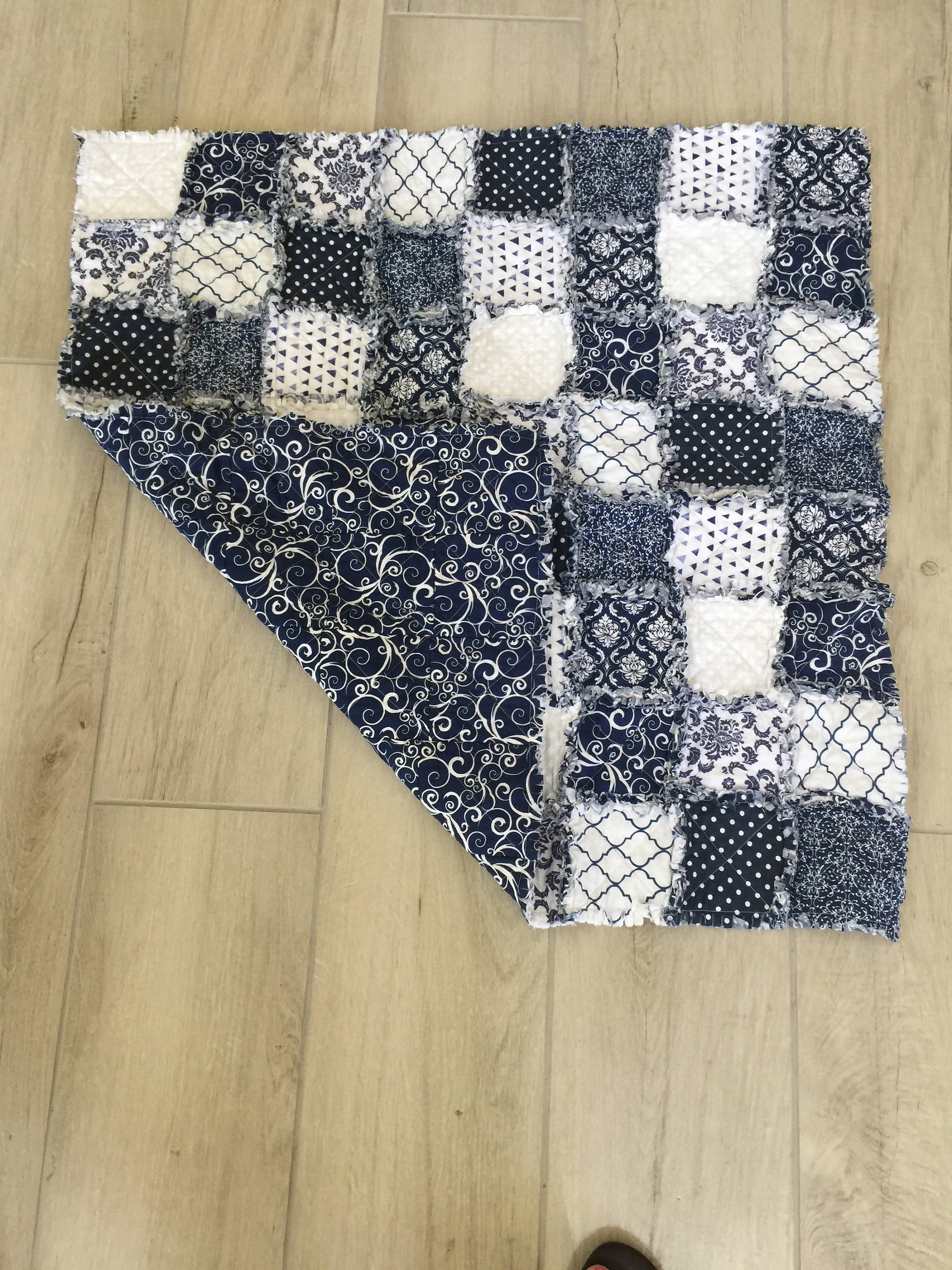 Baby Rag Quilt, Navy Blue and White, Shabby Chic, Nursery, Baby Shower ...
