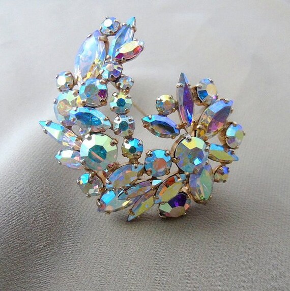 SHERMAN Brooch Set Signed Aurora Borealis Swarovski R… - Gem