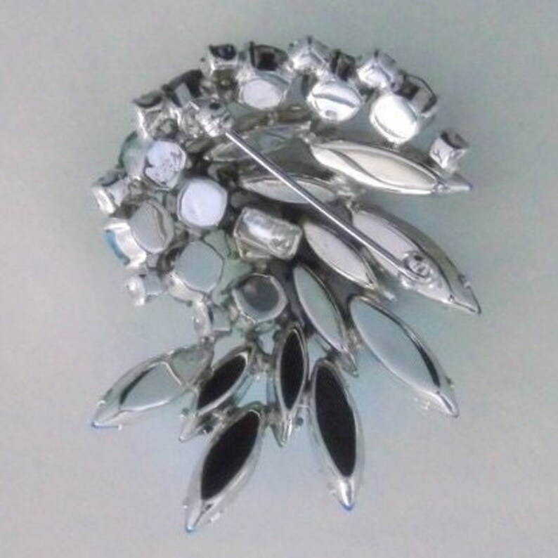 SHERMAN Brooch Signed Blue Swarovski Navette and Chaton Rhinestones ...