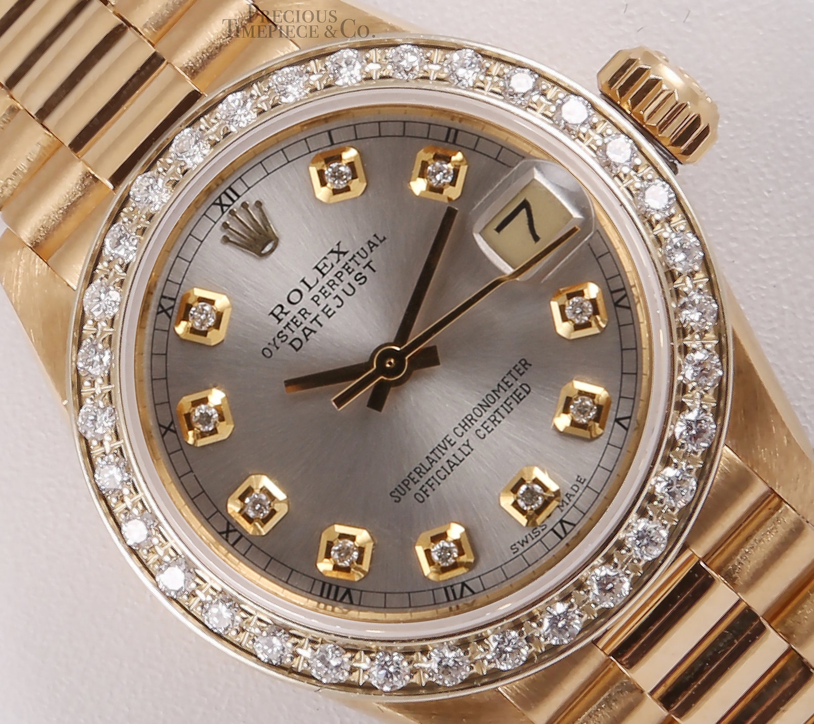 Rolex Lady Presidente 18k Oro 26mm Reloj-Plata Diamante - Etsy España