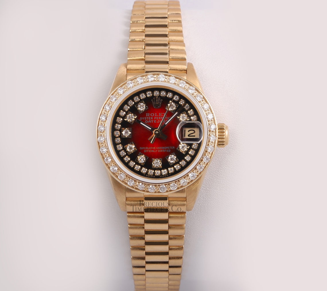 Rolex Lady Presidente 26mm 18k Diamond Bisel Rojo Viñeta - Etsy España
