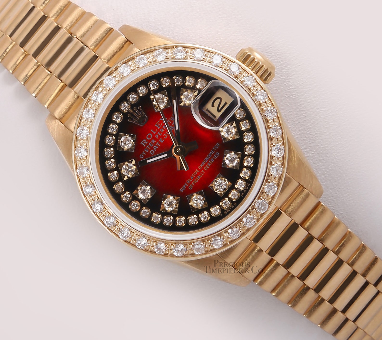 Rolex Lady Presidente 26mm 18k Diamond Bisel Rojo Viñeta - Etsy España