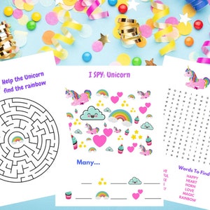 Printable Unicorn Activity Sheets | Birthday Party Activity | Unicorn ...